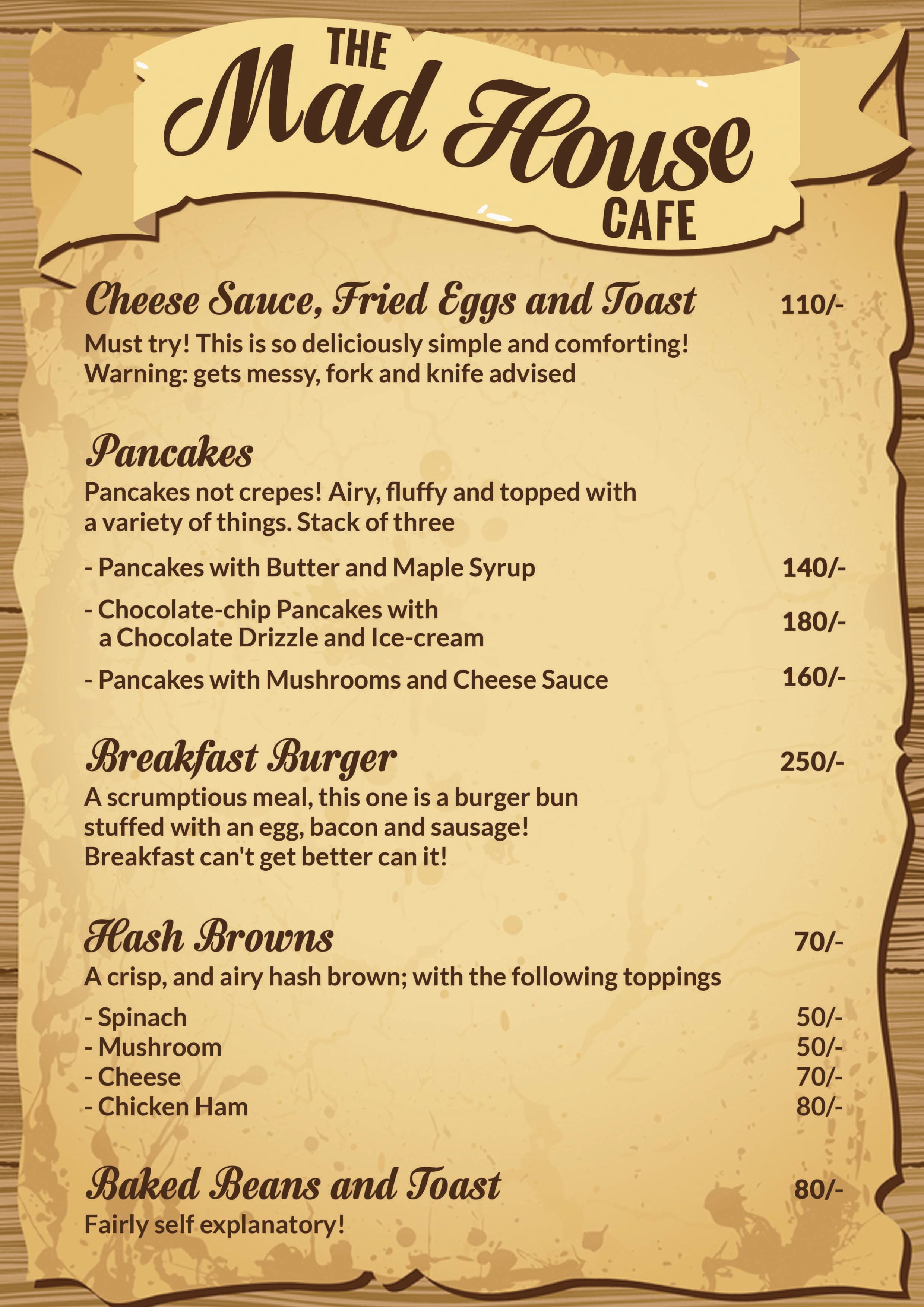 Menu at The Mad House Cafe, Ahmedabad