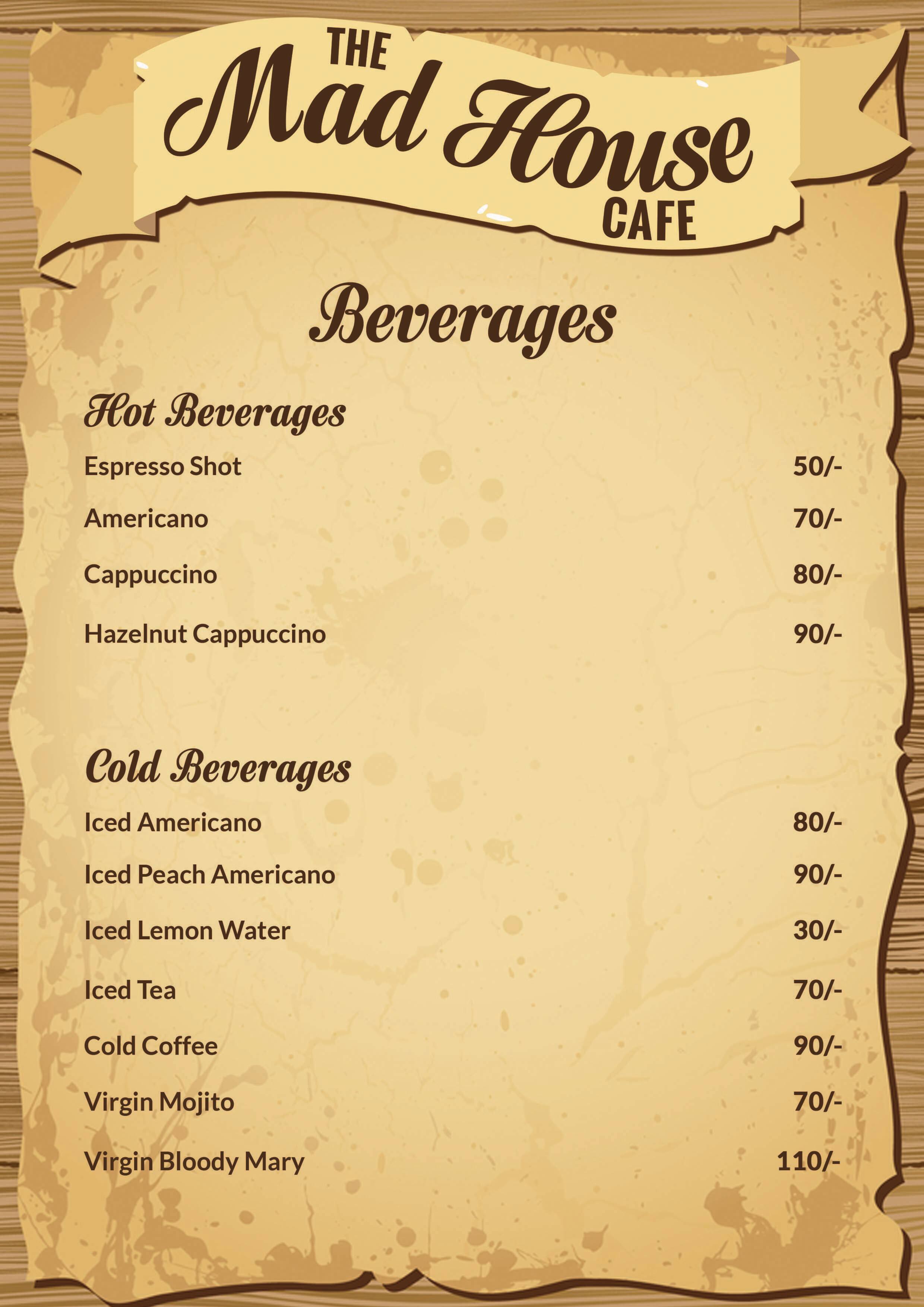 Menu at The Mad House Cafe, Ahmedabad