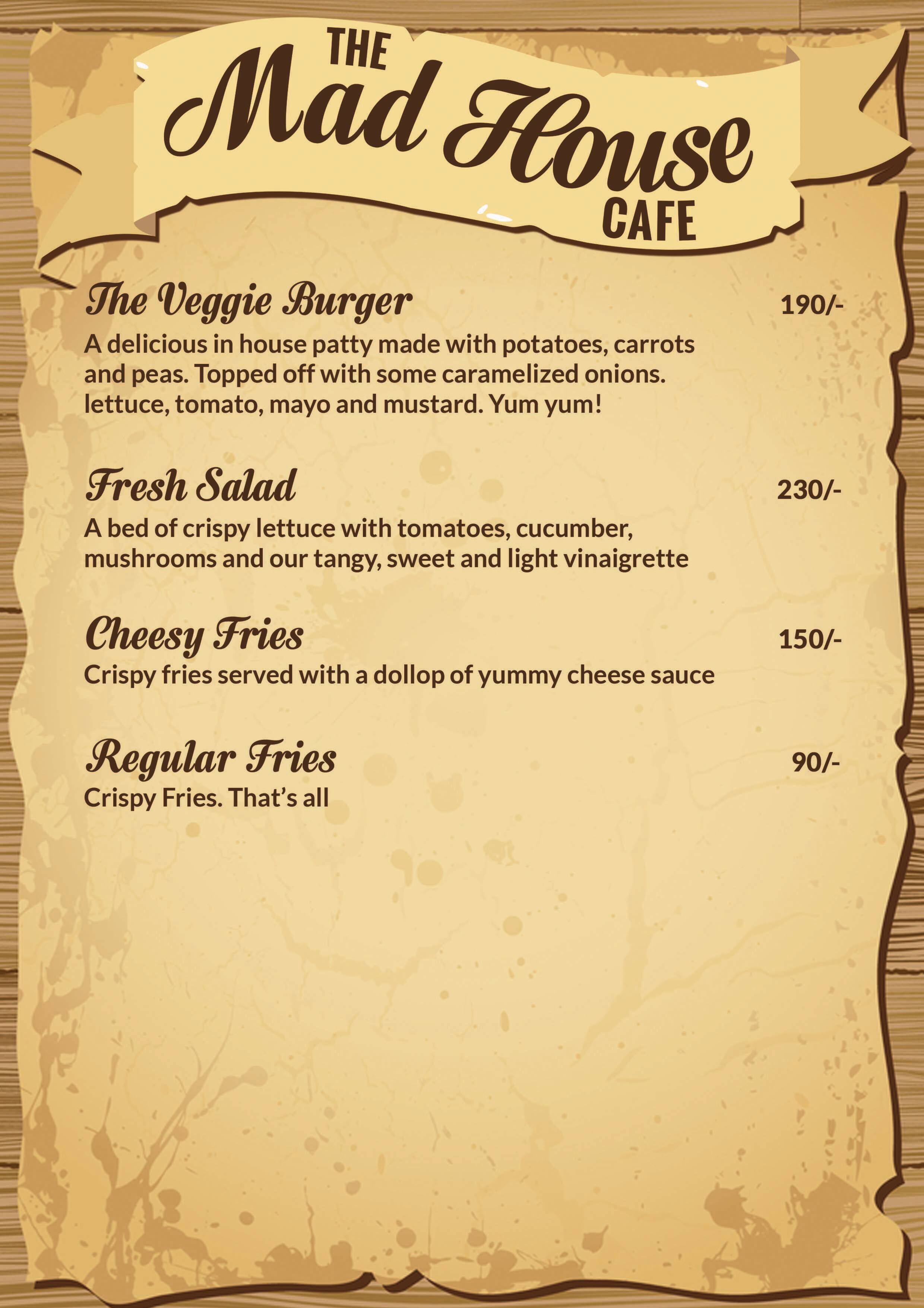 Menu at The Mad House Cafe, Ahmedabad