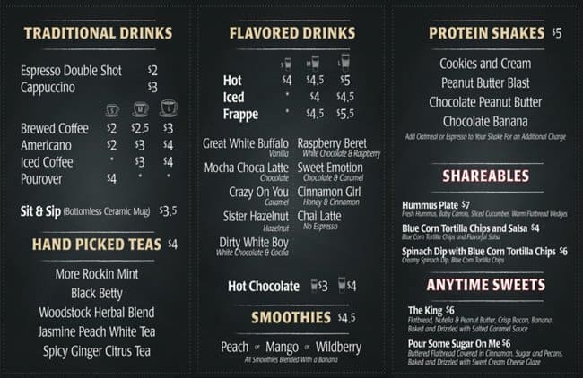 Menu at Classic Rock Coffee cafe, Mandan