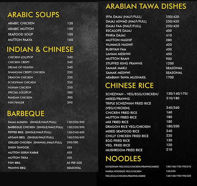Menu at Zaatar Wa Zaitoon Restaurant & Grills, Thrissur