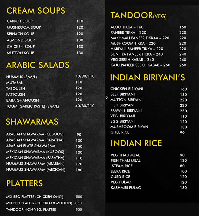 Menu at Zaatar Wa Zaitoon Restaurant & Grills, Thrissur