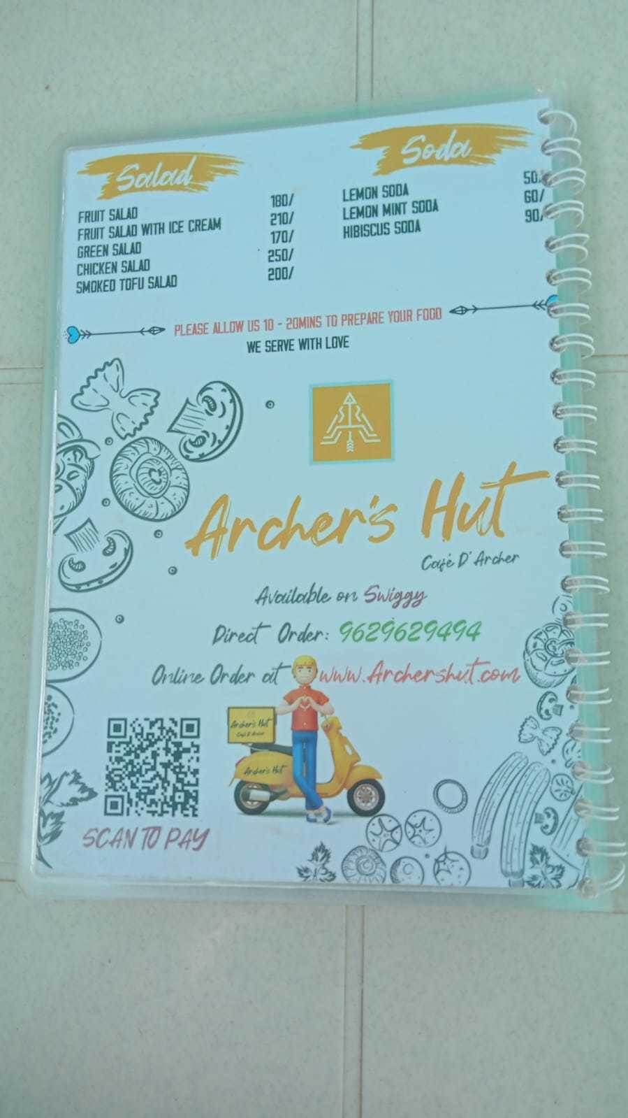 Menu of Archer's Hut, Auroville, Puducherry