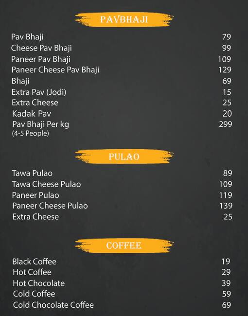 Menu of Pavbhaji Station, Baner, Pune