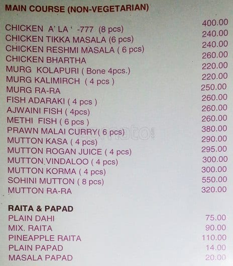 Menu at 777- Multicuisine Restaurant & Bar, Kolkata