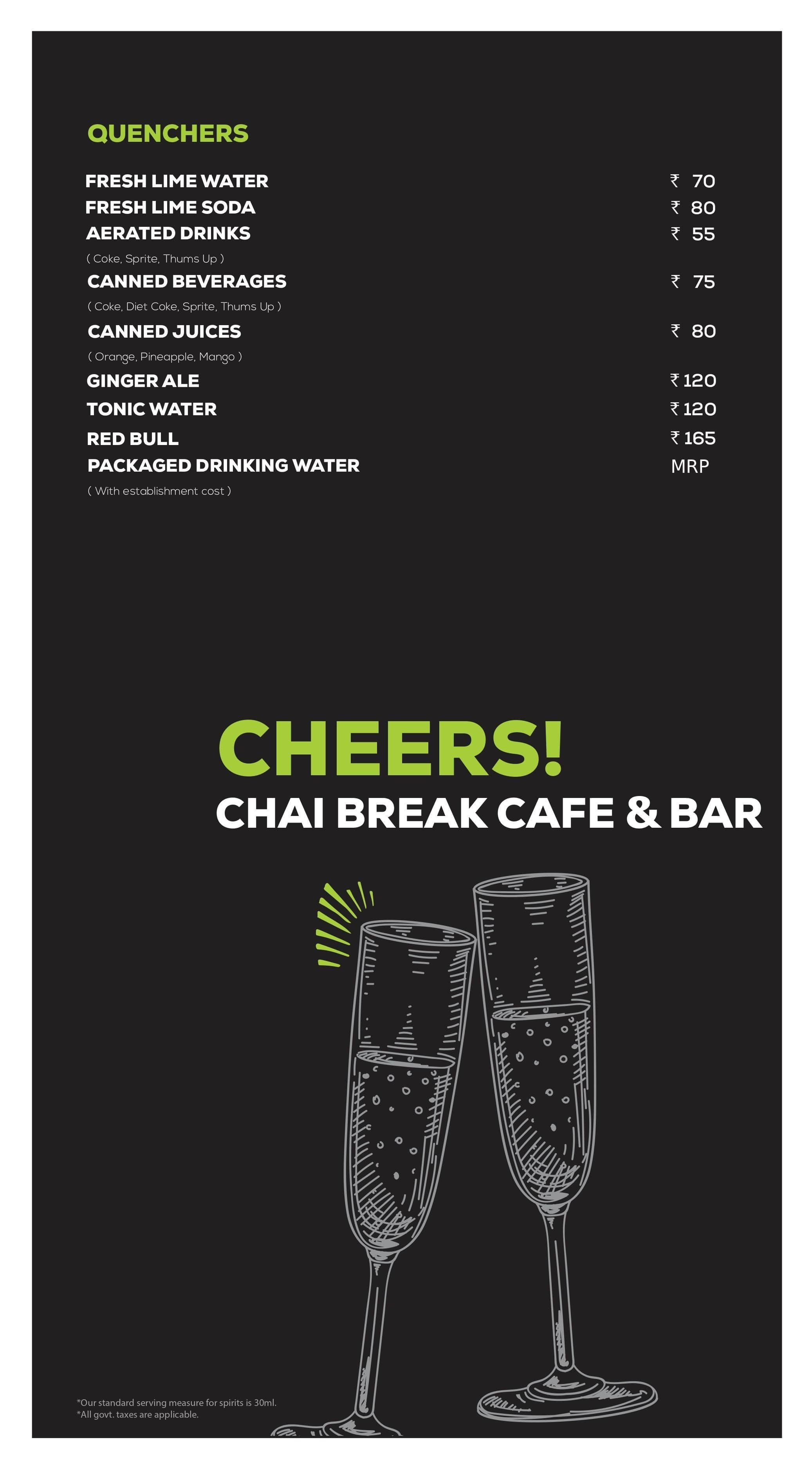 Menu at Chai Break, Kolkata, 7, Ho Chi Minh Sarani