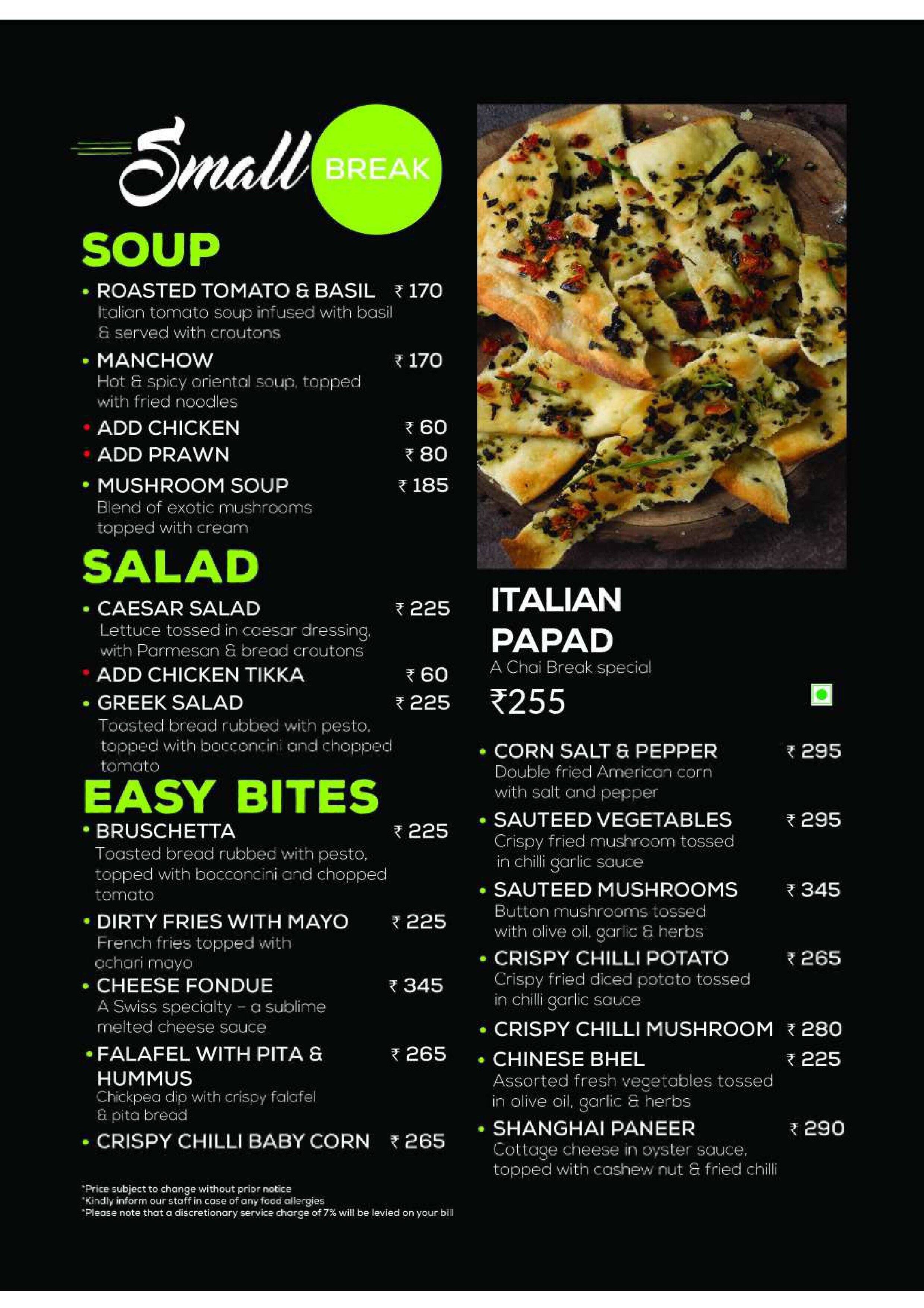 Menu at Chai Break, Kolkata, 7, Ho Chi Minh Sarani