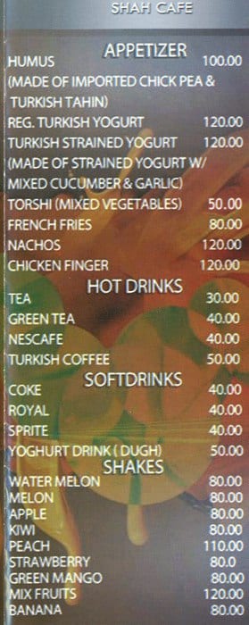 Menu at Shah Cafe & Restaurant, Mandaluyong