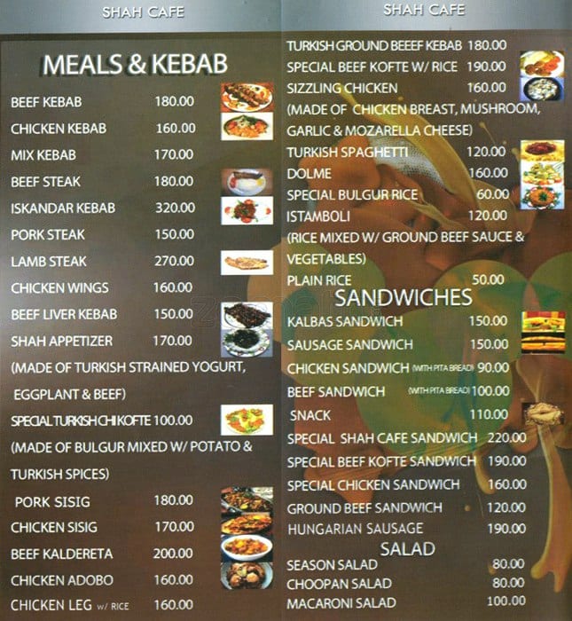 Menu at Shah Cafe & Restaurant, Mandaluyong