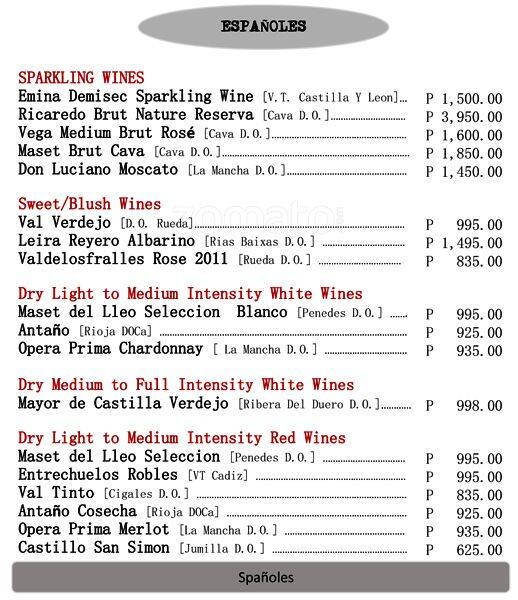 Menu at Tapeo pub & bar, Taguig, G/F