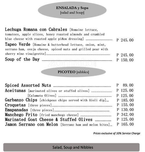Menu at Tapeo pub & bar, Taguig, G/F