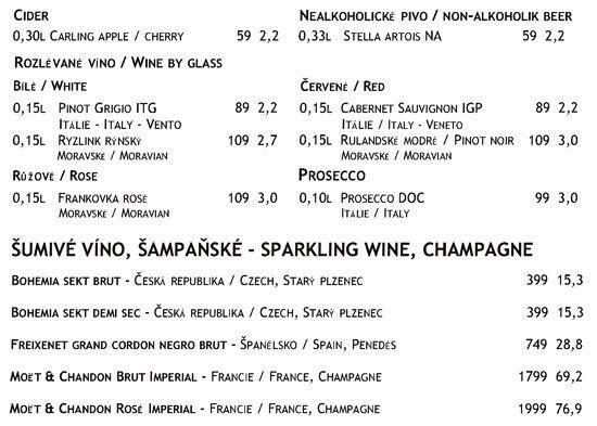 Menu at Charles Bridge Restaurant, Prague