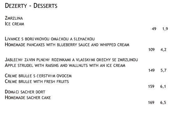 Menu at Charles Bridge Restaurant, Prague