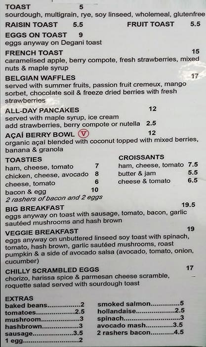 Menu at Degani cafe, Mill Park, Westfield Plenty Valley