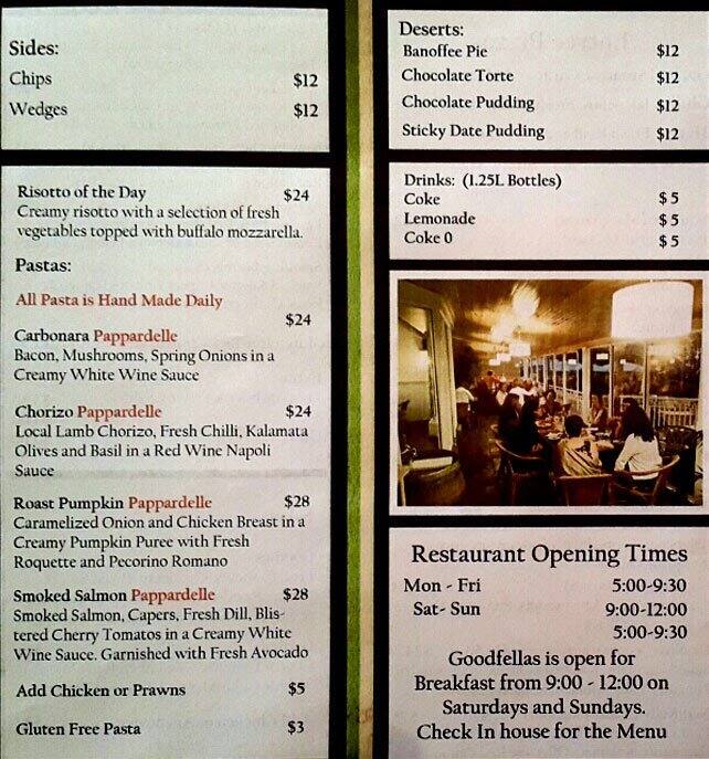 Menu at Goodfellas @ The Tuckshop pizzeria, Margaret River