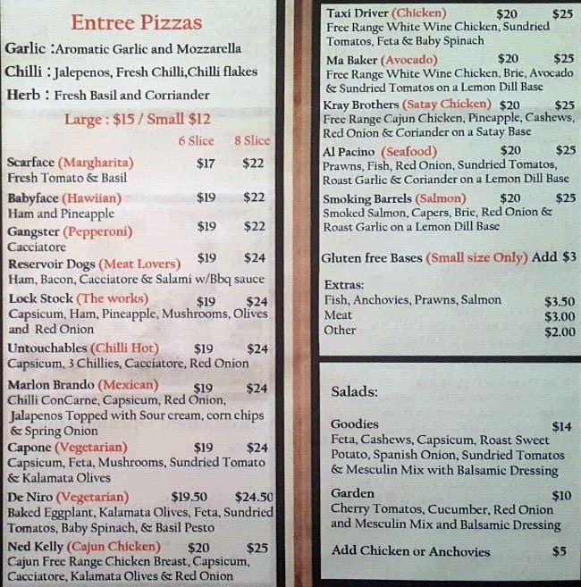 Menu at Goodfellas @ The Tuckshop pizzeria, Margaret River