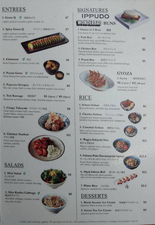 Menu at Ippudo restaurant, Macquarie Park