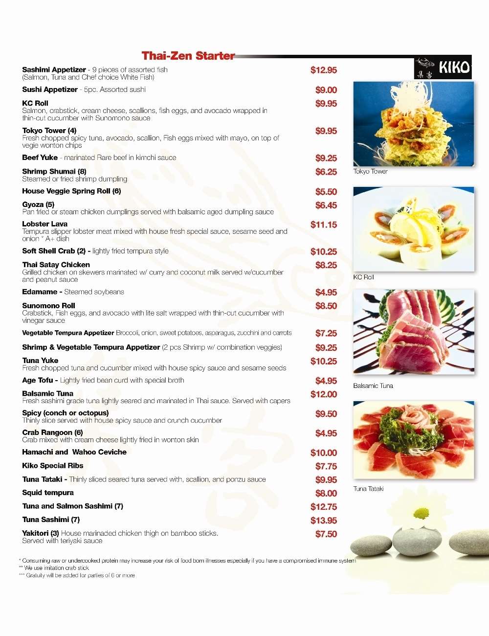 Menu at KIKO Japanese and Thai restaurant, sake bar, Plantation, 801 S ...