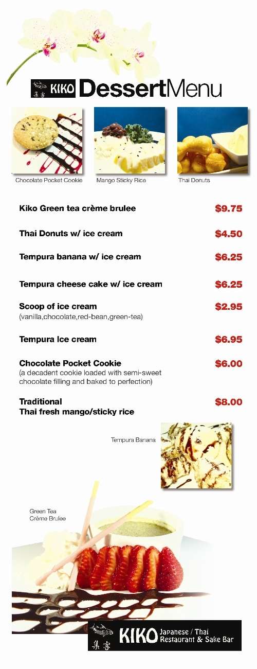 Menu at KIKO Japanese and Thai restaurant, sake bar, Plantation, 801 S ...