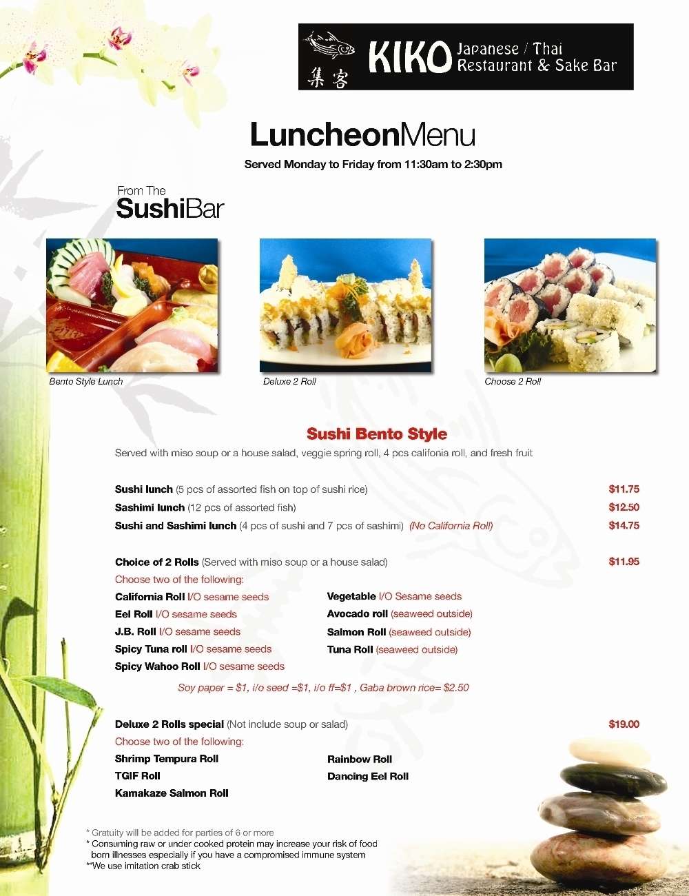 Menu at KIKO Japanese and Thai restaurant, sake bar, Plantation, 801 S ...