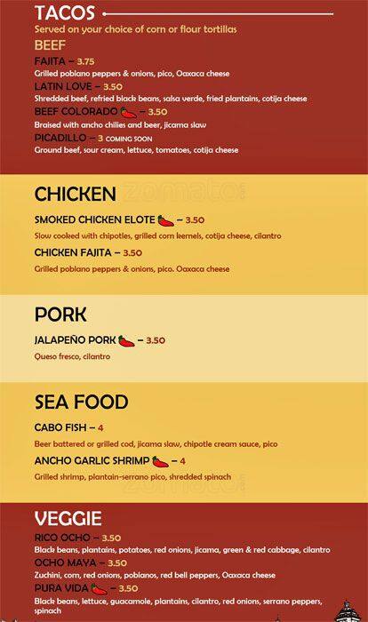 Menu at Taco Ocho - Richardson restaurant, Richardson, 930 E Campbell ...