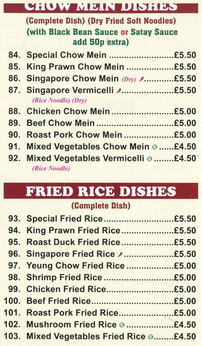 Menu at Golden Well restaurant, Eccles