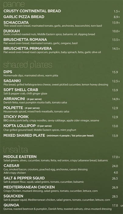 Menu at The Strand Cafe Restaurant, Glenelg