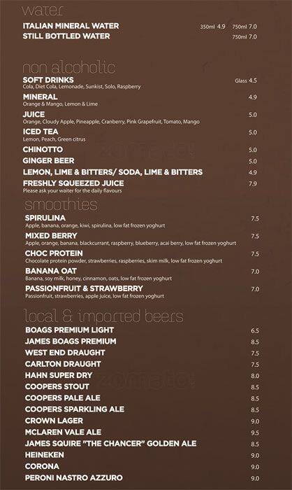 Menu at The Strand Cafe Restaurant, Glenelg