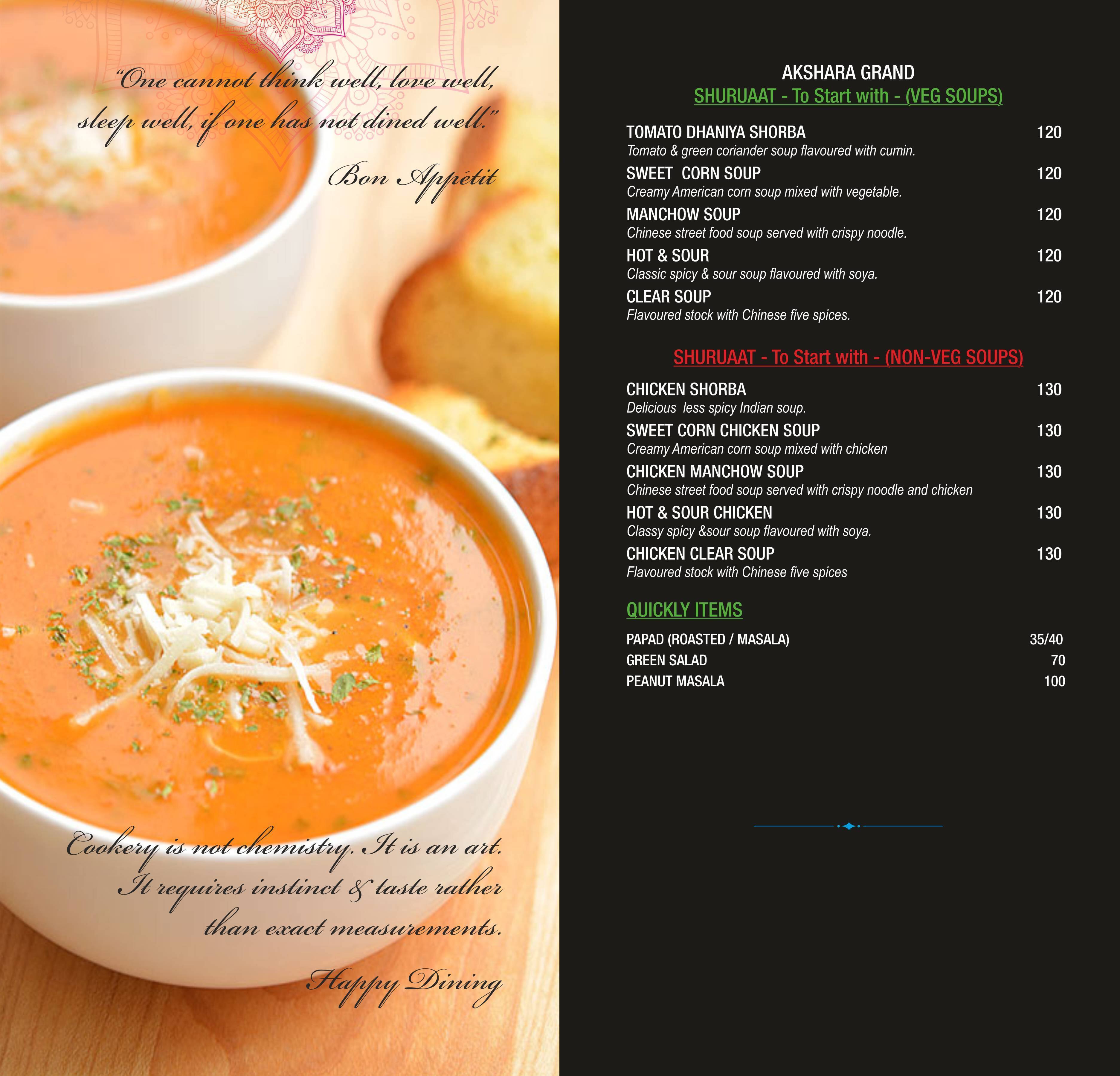 Menu of Akshara Grand, Kothapet, Hyderabad