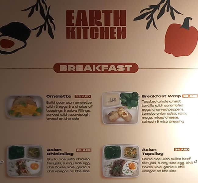 Menu of Earth Kitchen, DIFC, Dubai