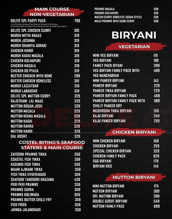 Menu of Delite Kitchen, Kompally, Hyderabad