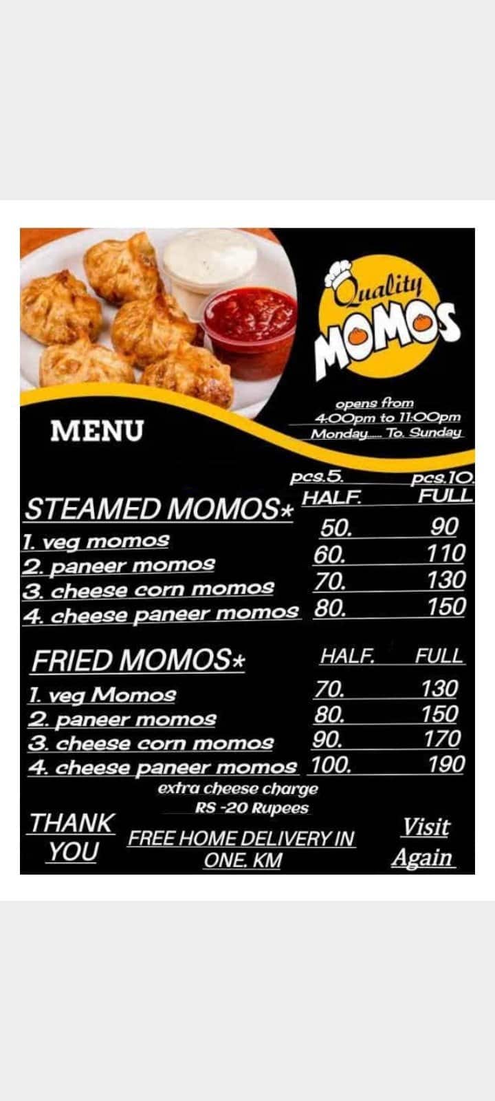Menu of Famous Momos, Dahisar East, Mumbai