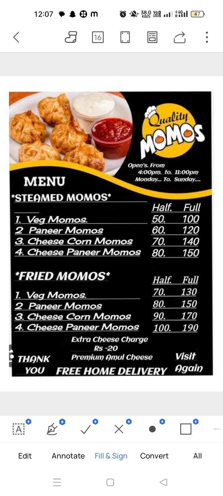 Menu of Famous Momos, Dahisar East, Mumbai