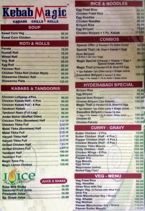 Kabab Magic Menu, Menu for Kabab Magic, HSR, Bangalore - Zomato