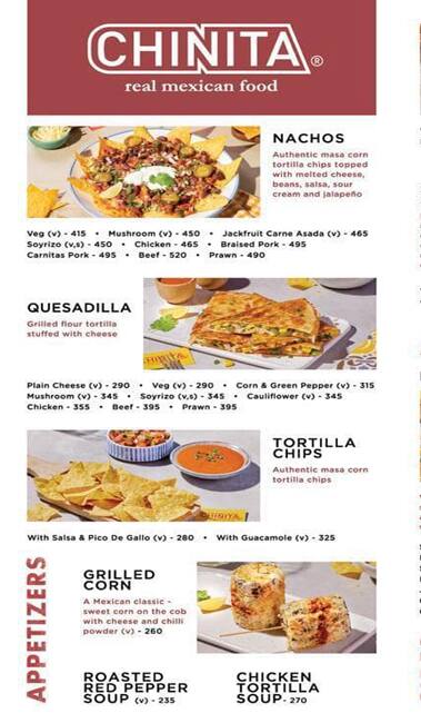 Menu of Chinita Real Mexican Food, Indiranagar, Bangalore