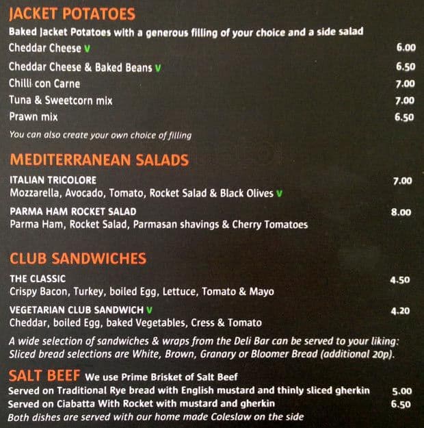 Menu at Cafe Pronto, London, 109-115 Blackfriars Rd