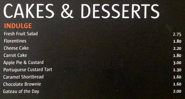 Menu at Cafe Pronto, London, 109-115 Blackfriars Rd