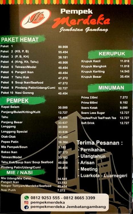 Menu at Pempek merdeka restaurant, West Jakarta, Mall Cental Park Lt 2 ...