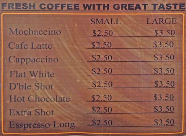 Menu at The Ghan Fresh Bakery, Liverpool