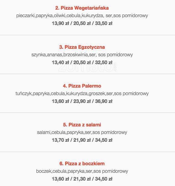 Menu at Pizza Napoleońska. Pizzeria, Lublin, Niepodległości 7B/1