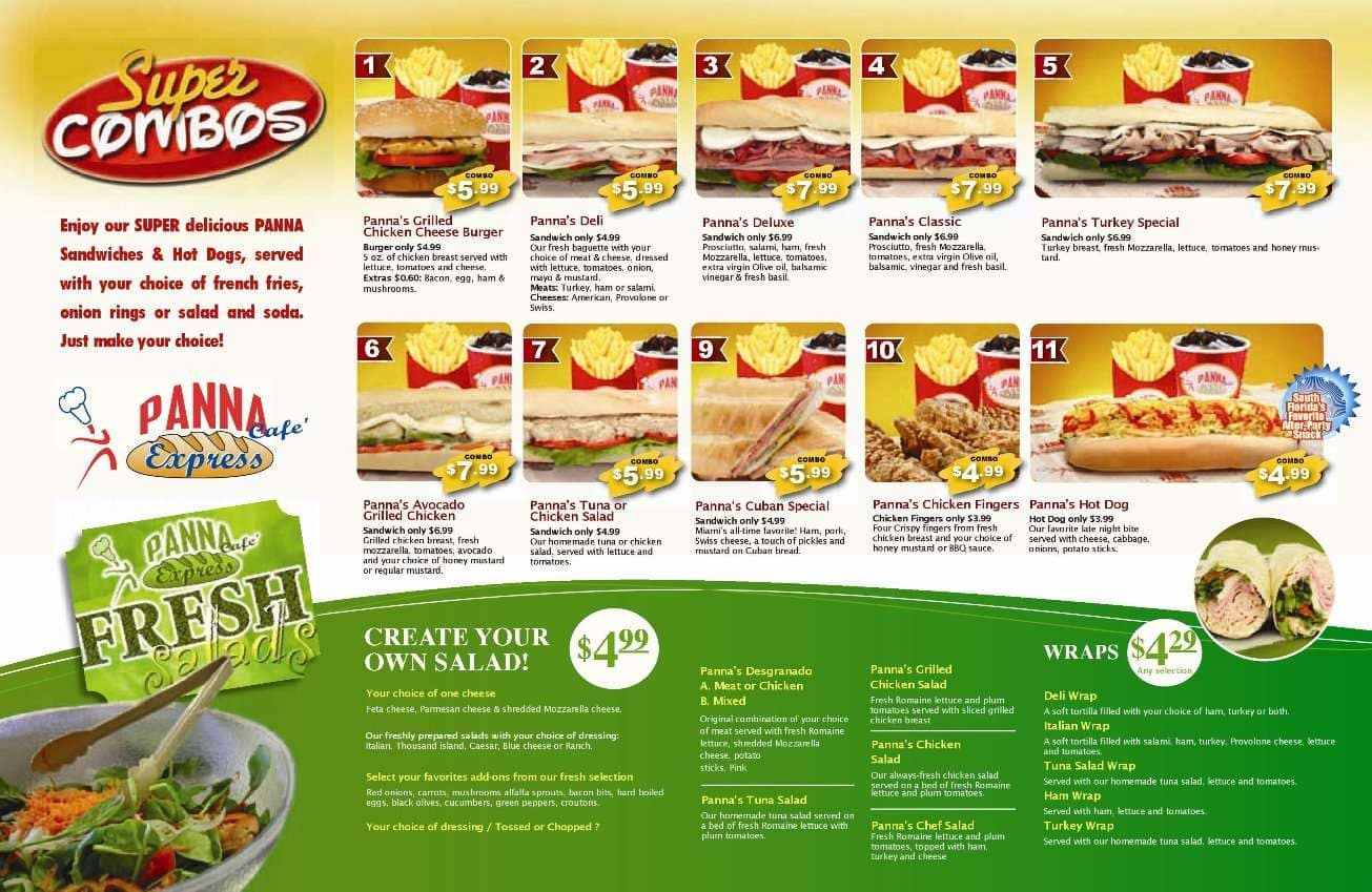 Menu at PANNA Weston fast food, Weston