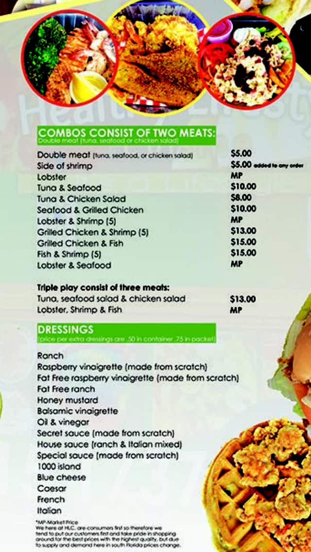Menu at healthy lifestyle cafe, Miami Gardens