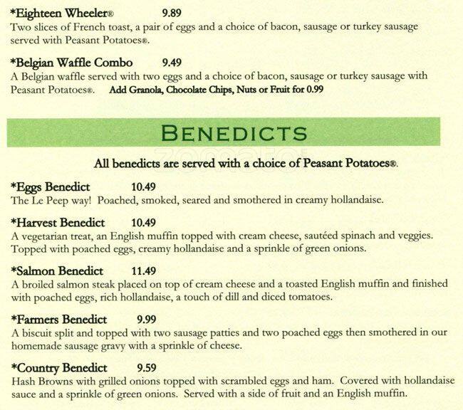 Menu at Le Peep Centennial restaurant, Centennial, E Ida Dr