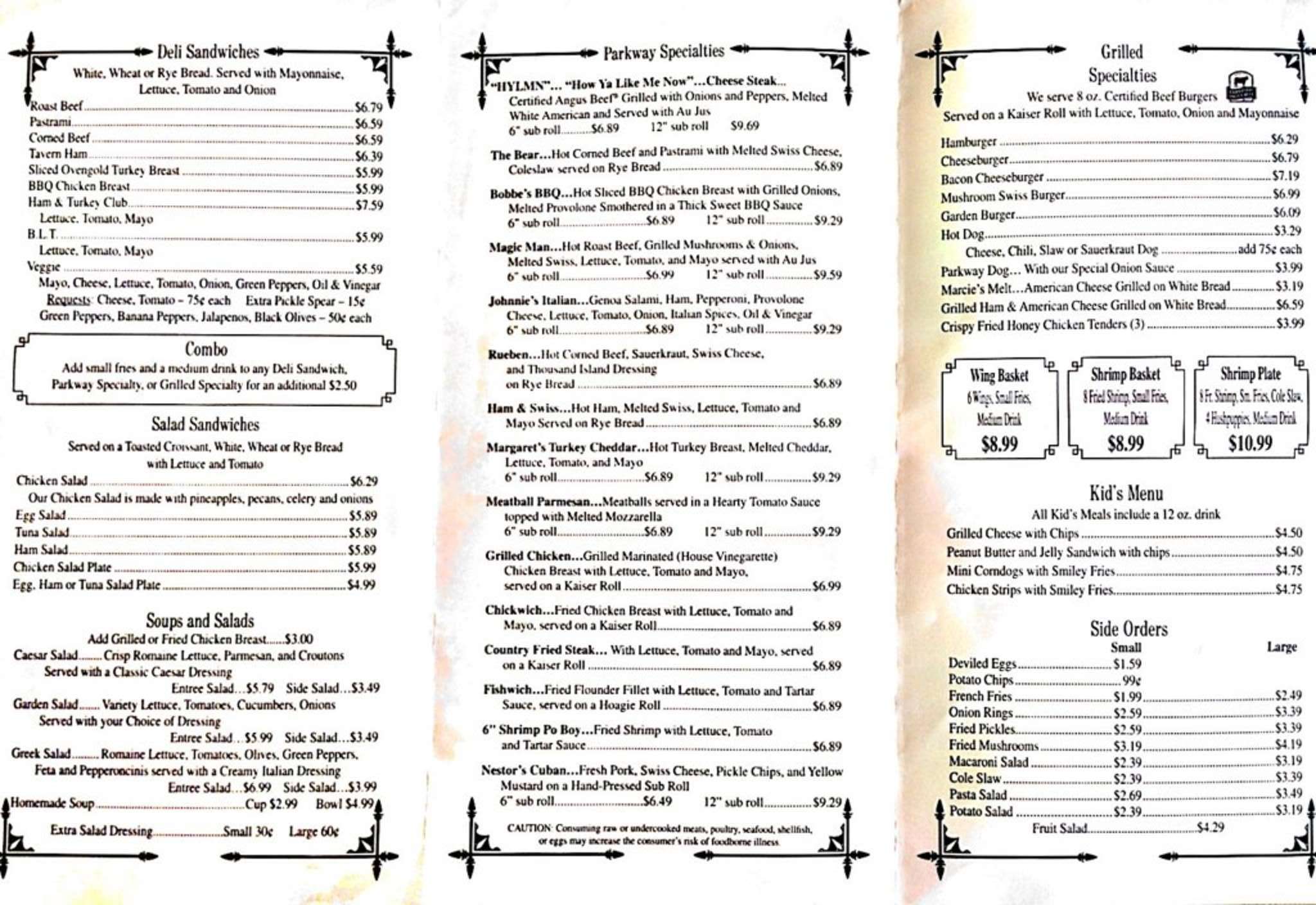 Menu at Parkway Grille restaurant, Fernandina Beach