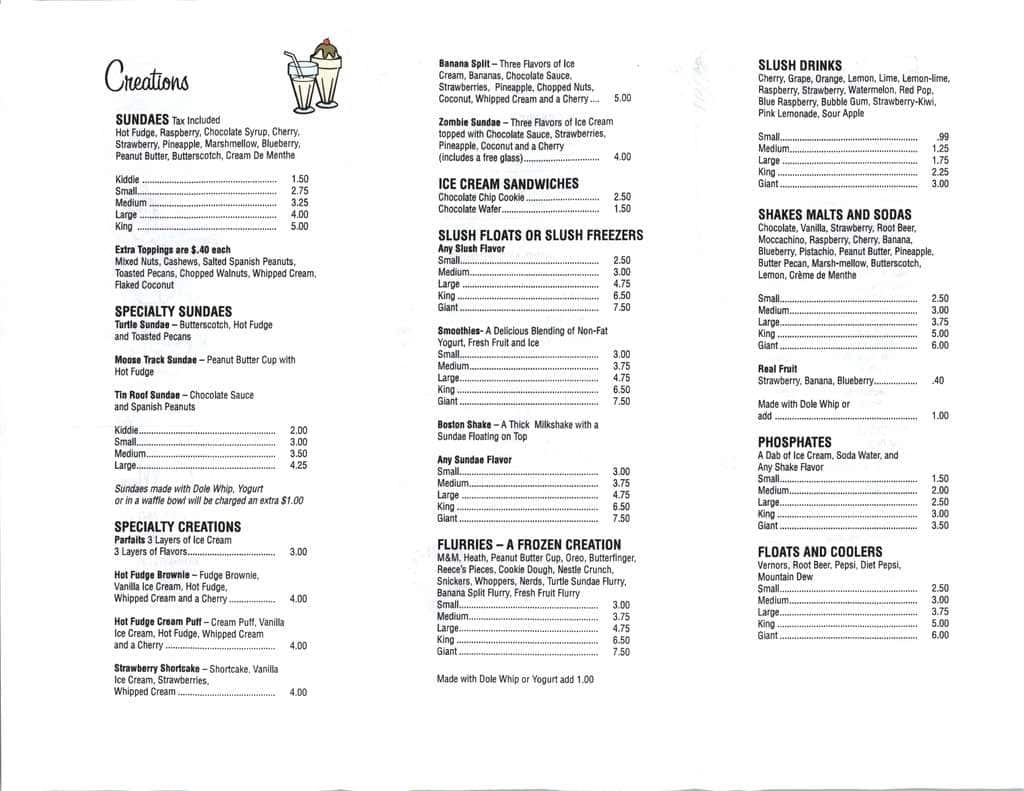 Menu at Wares Bros desserts, Traverse City