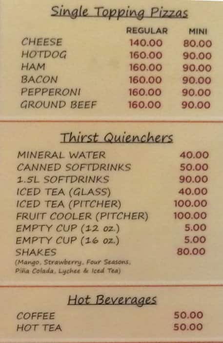 Menu at JCA restaurant, Cebu City, Gorordo Avenue