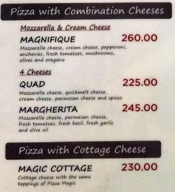 Menu at JCA restaurant, Cebu City, Gorordo Avenue