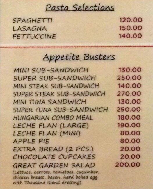 Menu at JCA restaurant, Cebu City, Gorordo Avenue
