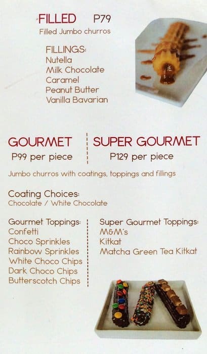Menu at Churros Locos desserts, Cebu City