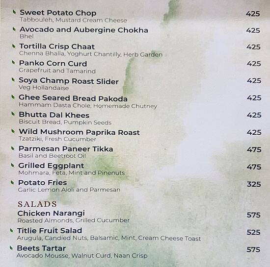 Menu at Vista Mare Beach Resort, Vagator